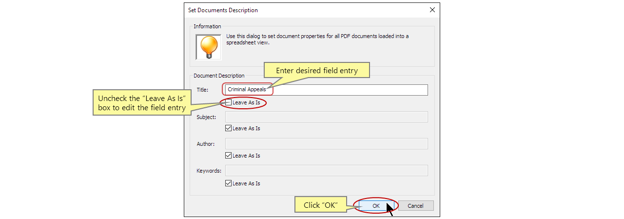 Editing Metadata for Multiple PDF Documents