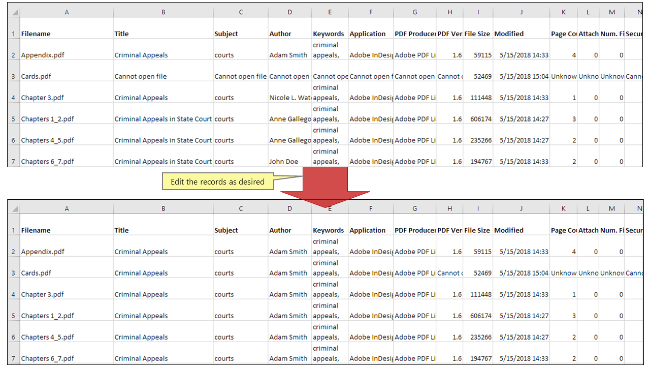Editing Metadata for Multiple PDF Documents