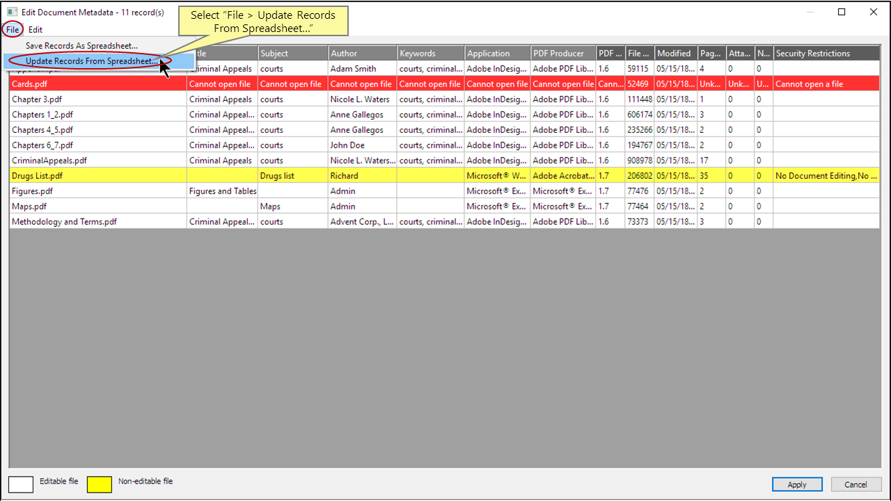 Editing Metadata for Multiple PDF Documents