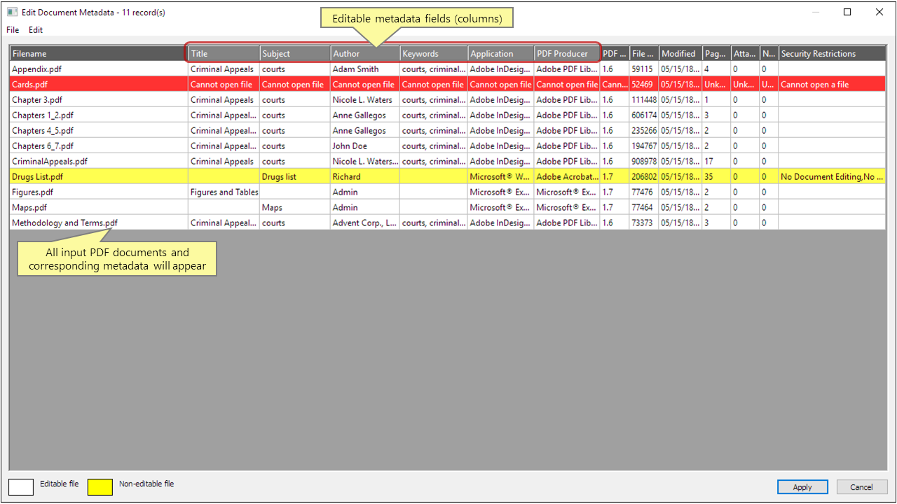 Editing Metadata for Multiple PDF Documents