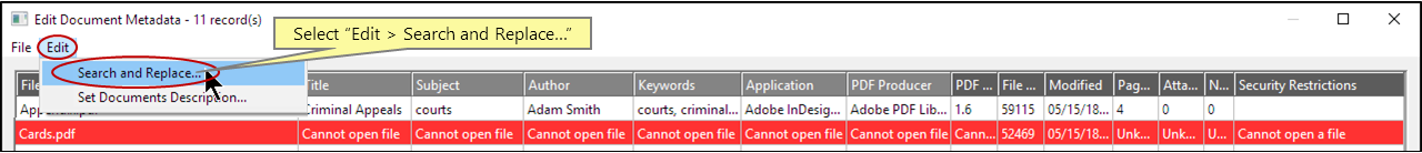 Editing Metadata for Multiple PDF Documents