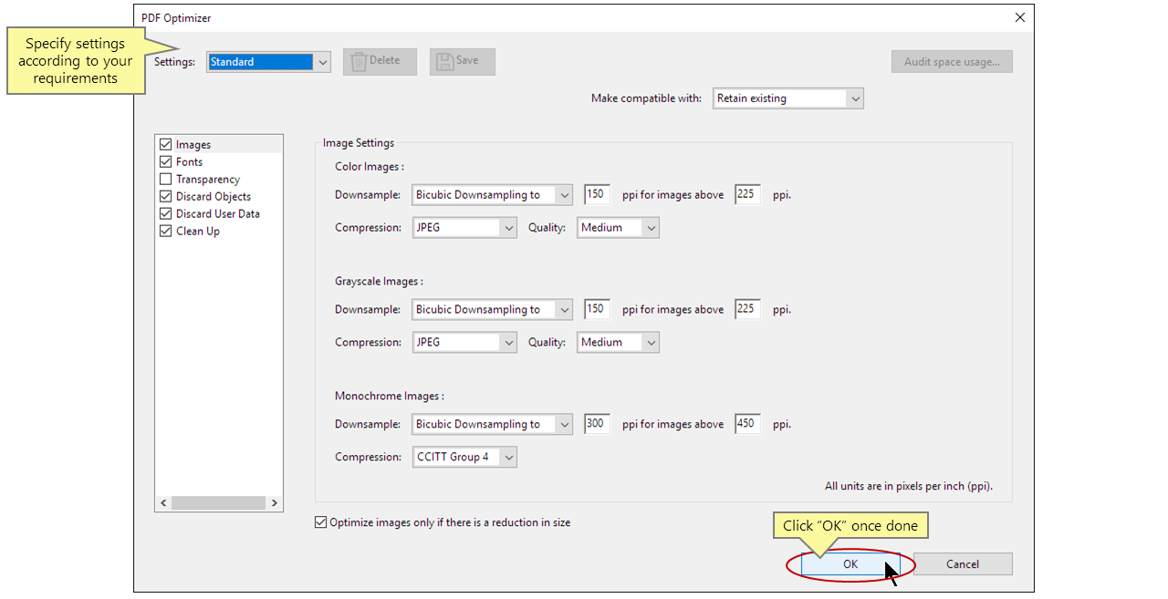 Batch-Optimizing of PDF Files
