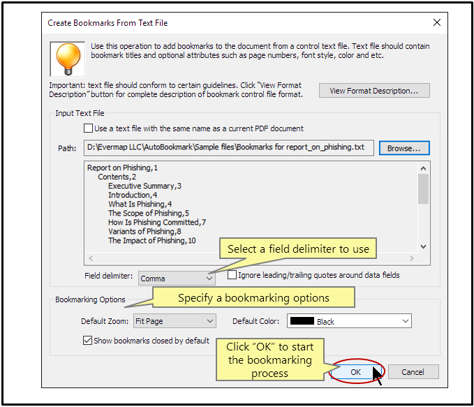 Creating PDF Bookmarks From a Text File