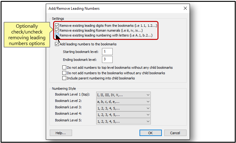 Adding Leading Numbers To PDF Bookmarks
