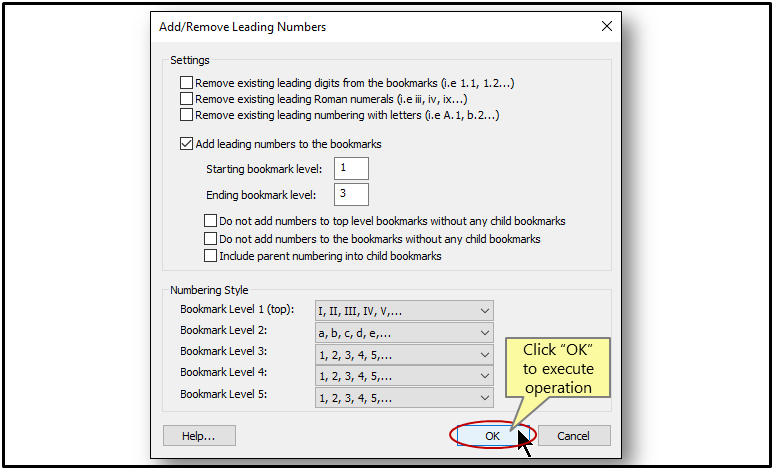 Adding Leading Numbers To PDF Bookmarks