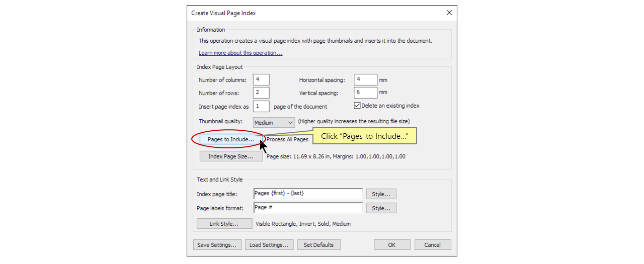 Creating Visual Page Index for a PDF Document