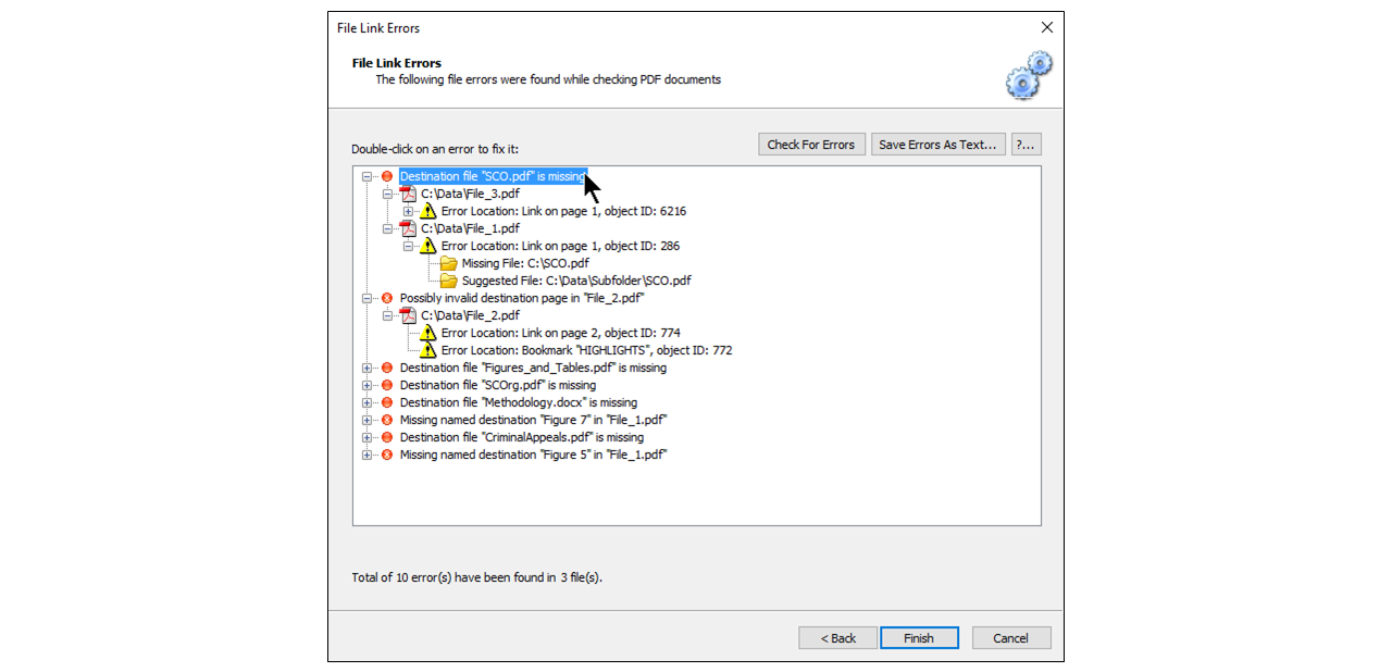Fixing File Link Errors in PDF Document Sets