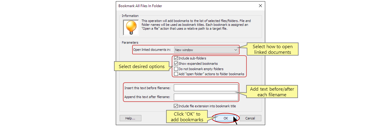 Adding PDF Bookmarks to Files