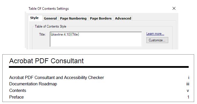 Customizing Table of Contents Title in PDF Documents