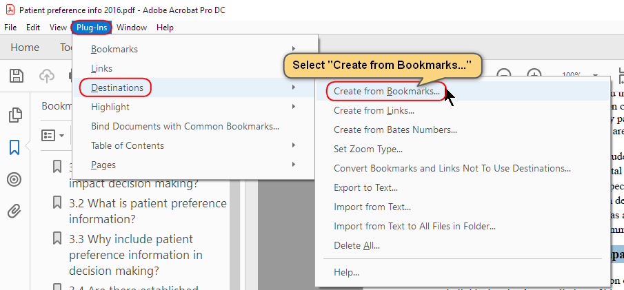 Creating Destinations by Text Search in PDF Document