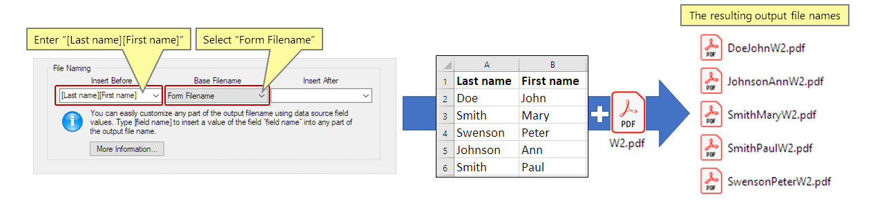 Naming output PDF files using text from data fields