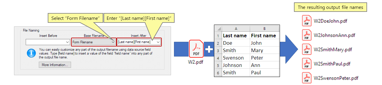 Naming output PDF files using text from data fields