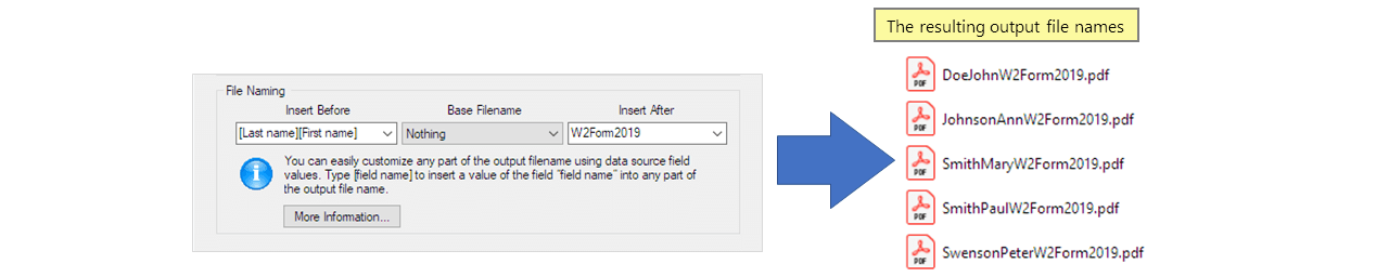 Naming output PDF files using text from data fields