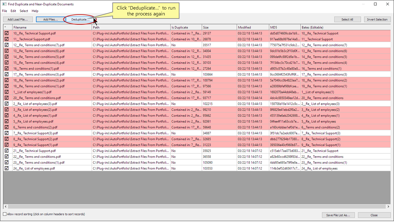 Deduplicating PDF Files