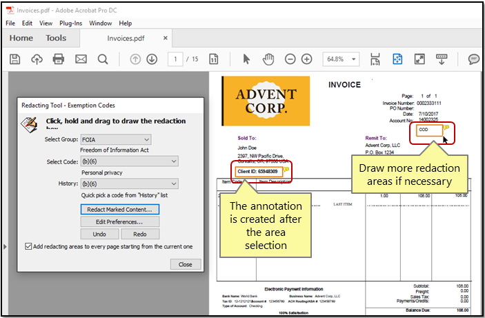 Redacting PDF Files By Drawing Areas