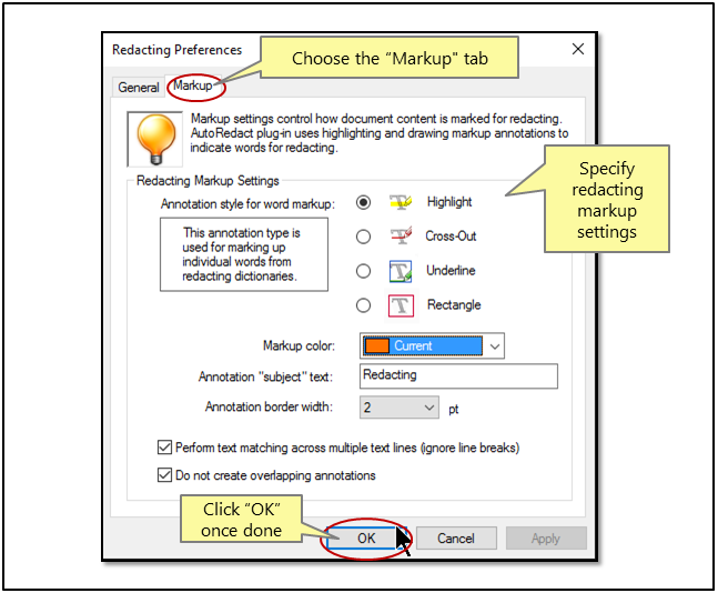 Using Redacting Dictionaries for PDF Document Redaction
