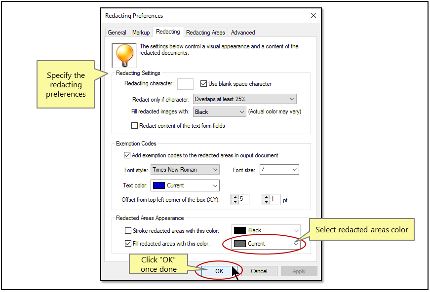 Using Redacting Dictionaries for PDF Document Redaction