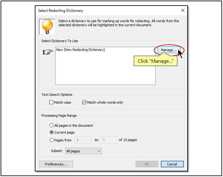 Using Redacting Dictionaries for PDF Document Redaction