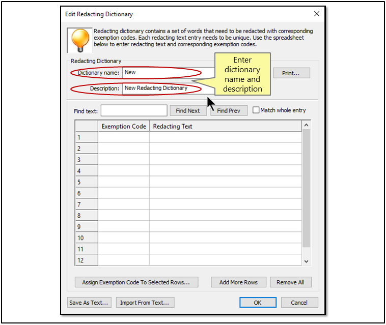 Using Redacting Dictionaries for PDF Document Redaction